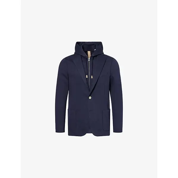Eleventy Detachable-hood Cotton-blend Jacket - Blue