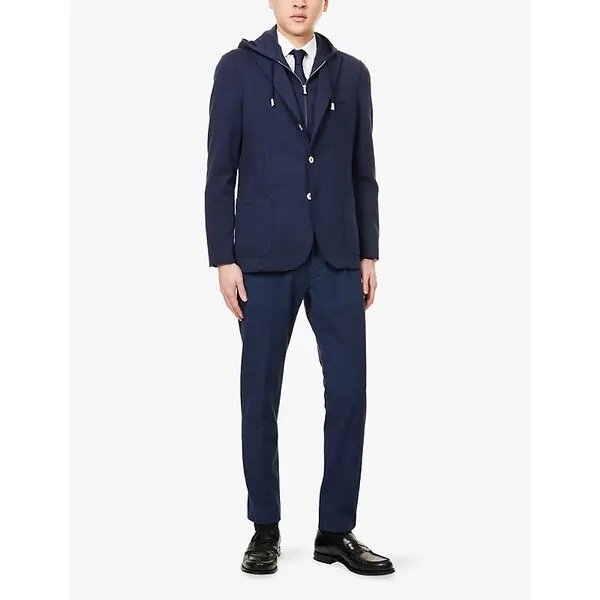 Eleventy Detachable-hood Cotton-blend Jacket - Blue