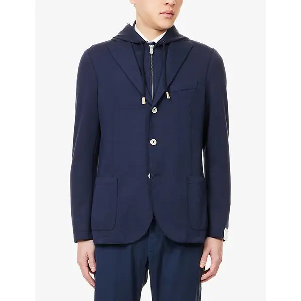 Eleventy Detachable-hood Cotton-blend Jacket - Blue