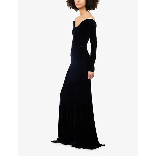 Alaïa Curved Neckline Velvet Maxi Dress