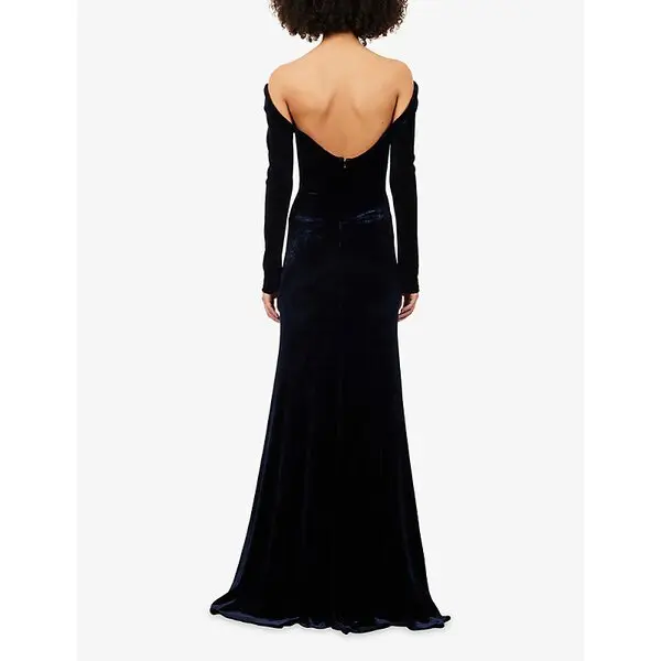 Alaïa Curved Neckline Velvet Maxi Dress