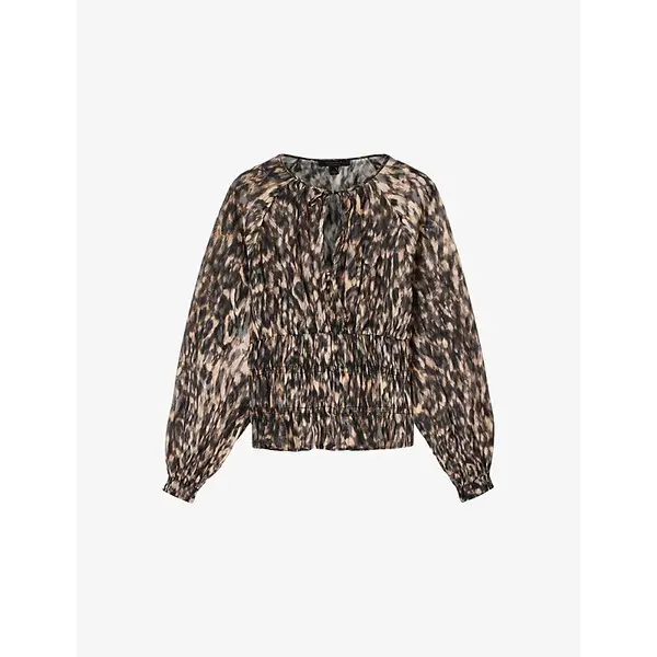 ALLSAINTS Cern Leopard-print Linen And Silk-blend Blouse - Prowl Golden B