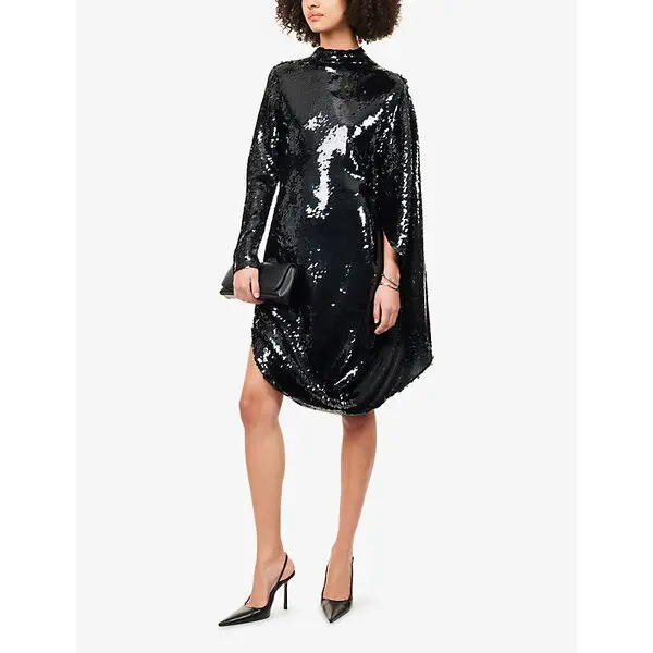 Stella McCartney Long-sleeve Sequin Draped Mini Dress