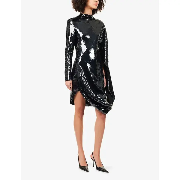 Stella McCartney Long-sleeve Sequin Draped Mini Dress