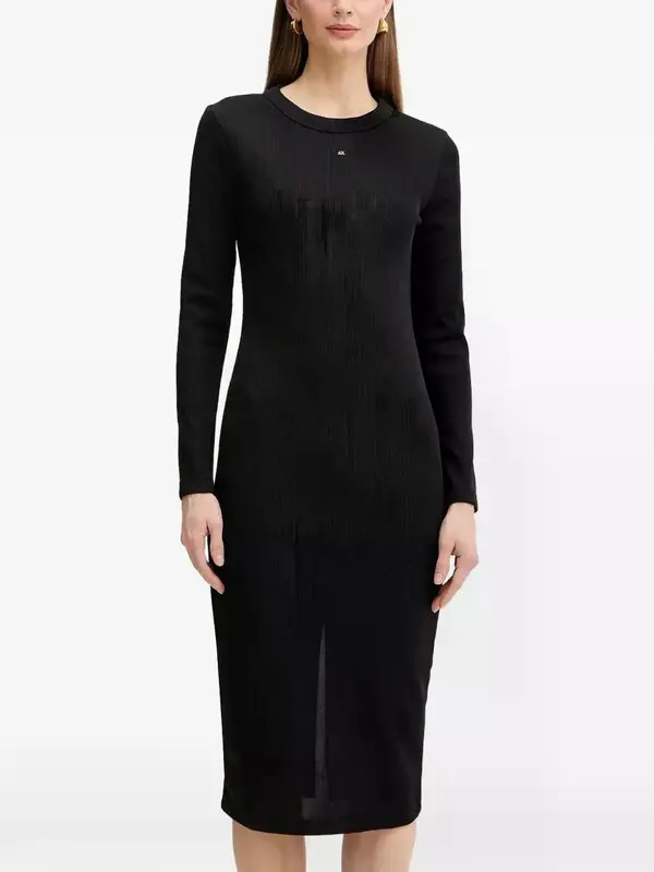 Armani Exchange Long-sleeve Ribbed Midi Dress - Black