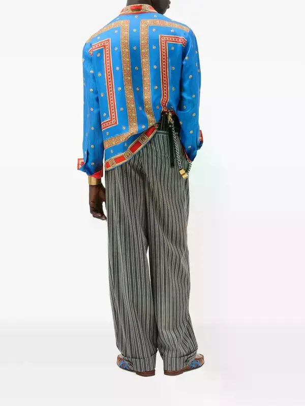 Versace Pinstripe Wool Oversized Trousers - Black