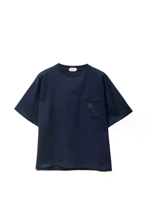 Versace Embroidered Cotton-jersey T-shirt - Blue