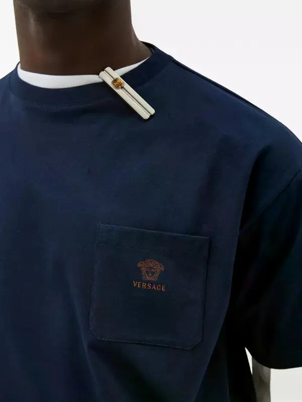 Versace Embroidered Cotton-jersey T-shirt - Blue