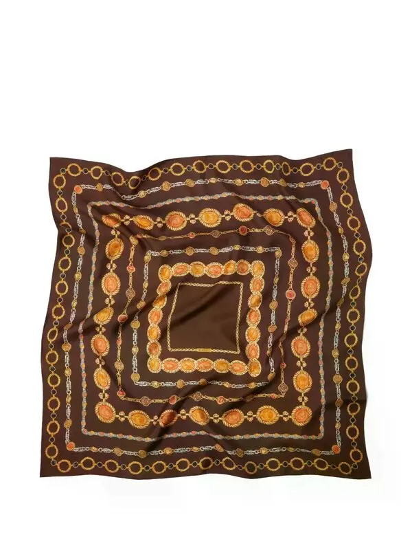 Versace Printed Silk Twill Scarf 90 Cm - Brown