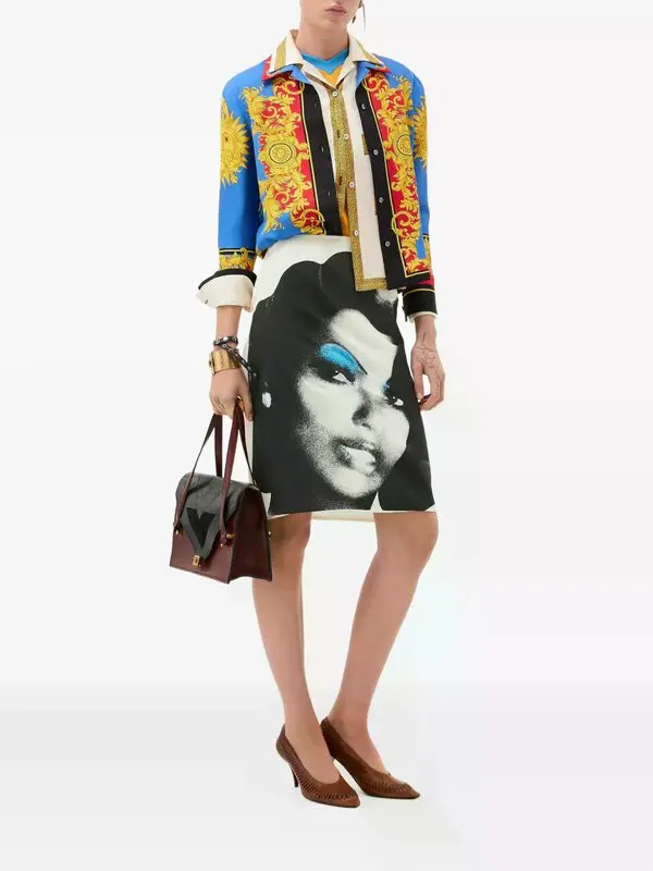 Versace Printed Silk-poplin Pencil Skirt