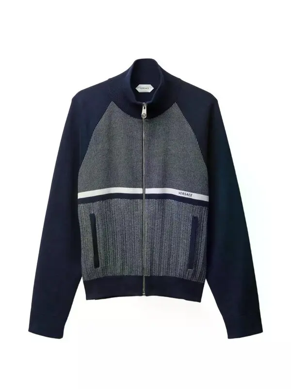 Versace Embroidered Jacquard Cotton Knit Zip Sweatshirt