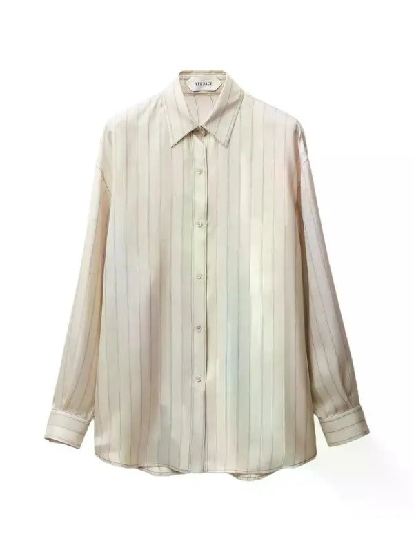 Versace Striped Silk Twill Shirt - Neutrals
