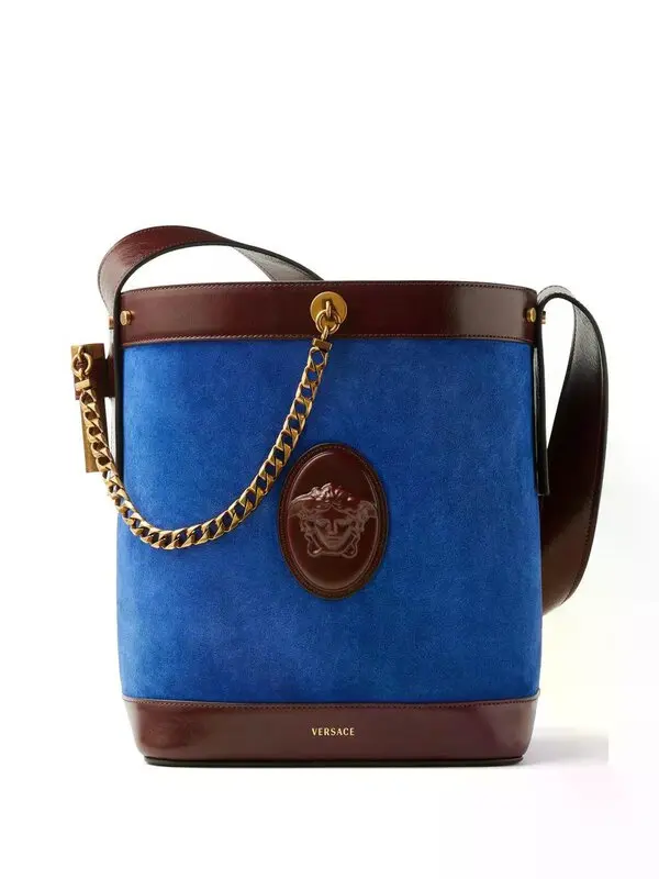 Versace Pivot Small Suede Bucket Bag - Blue