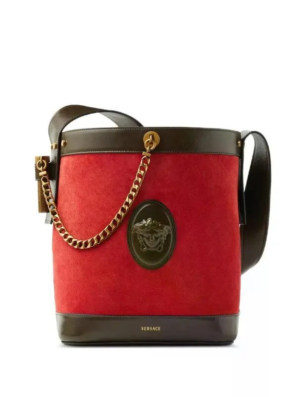 Versace Pivot Small Suede Bucket Bag - Red