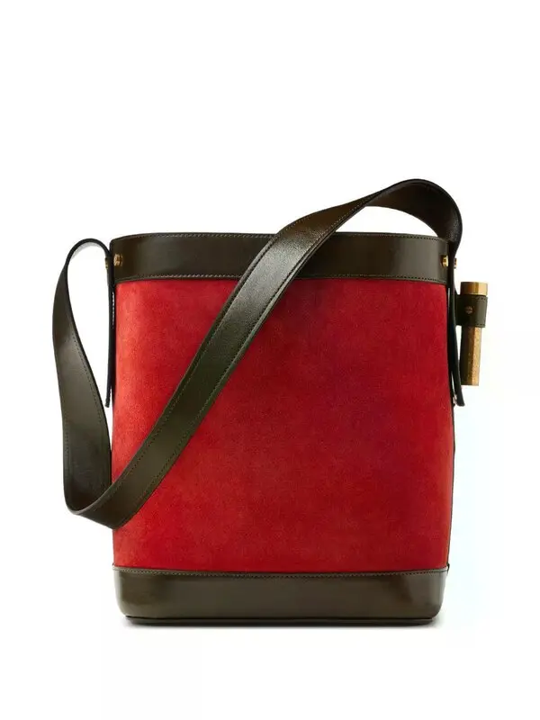 Versace Pivot Small Suede Bucket Bag - Red