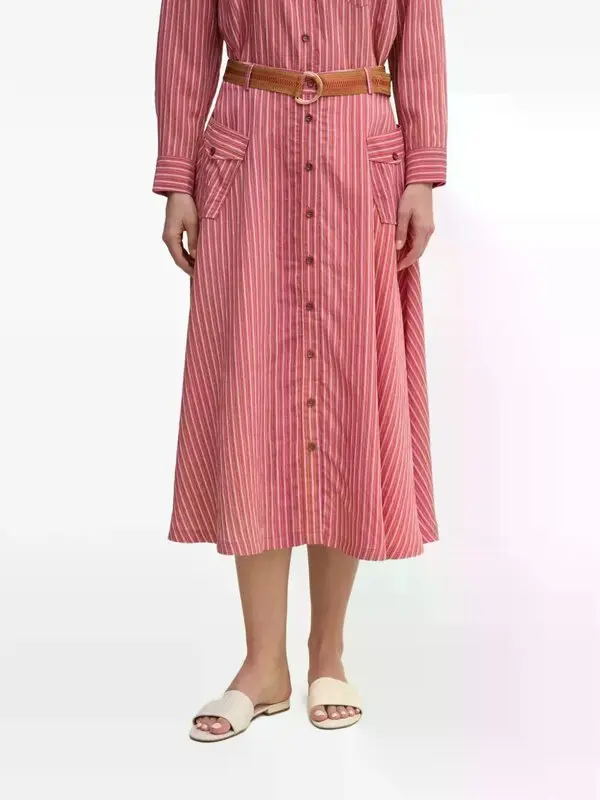 LA PETITE FRANÇAISE Joyce Striped Belted Midi Skirt - Red