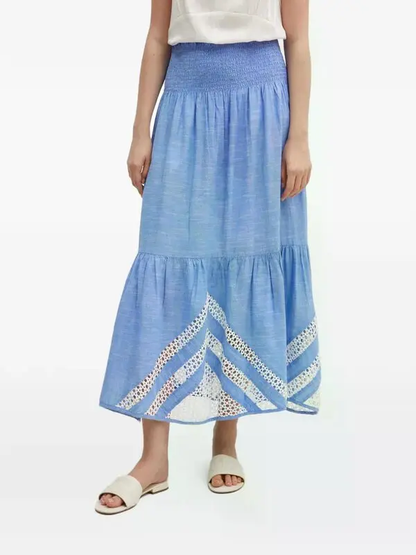 LA PETITE FRANÇAISE Japon Shirred Embroidered Maxi Skirt - Blue
