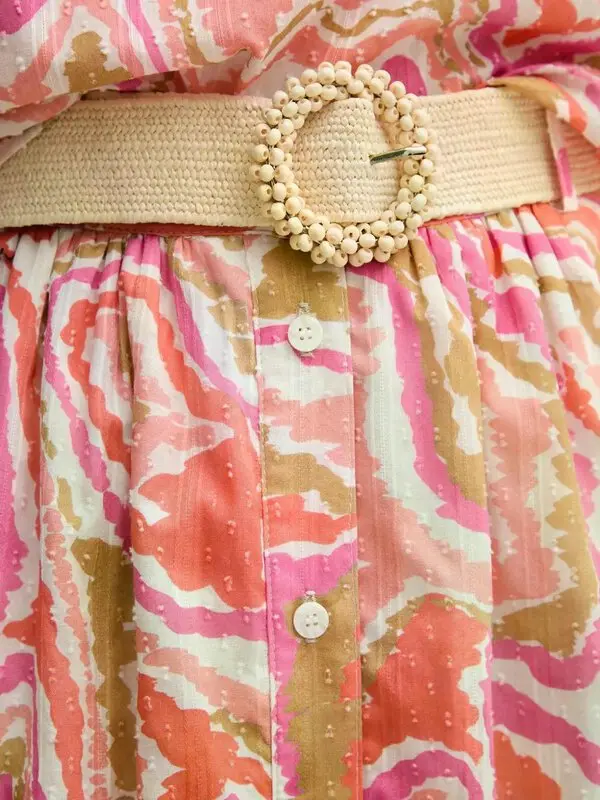 LA PETITE FRANÇAISE Buttoned Printed Midi Skirt