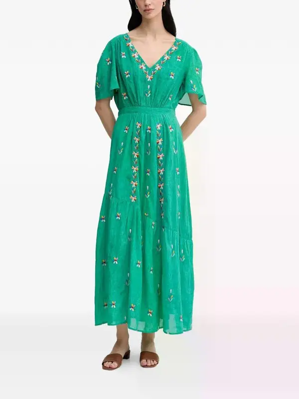 LA PETITE FRANÇAISE Rachele Embroidered V-neck Maxi Dress - Green