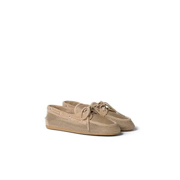 Miu Miu Mesh And Suede Boat Shoes