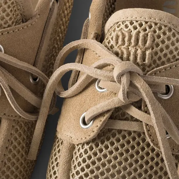Miu Miu Mesh And Suede Deck Shoes - Desert Beige