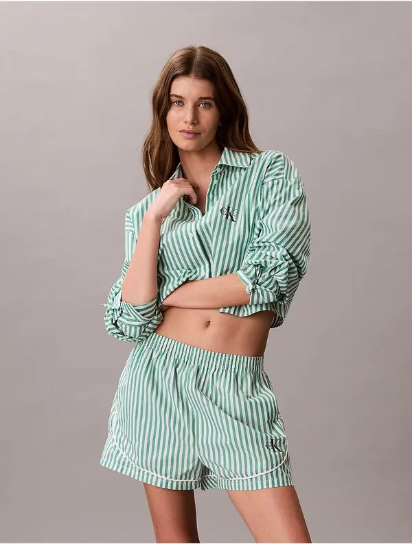 Calvin Klein Cotton Poplin Track Shorts - Penny Stripe Mardi Gras Green