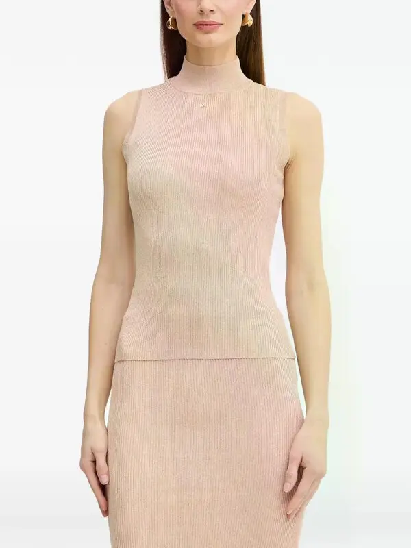 Armani Exchange Ribbed Knit Turtleneck Tank - Neutrals