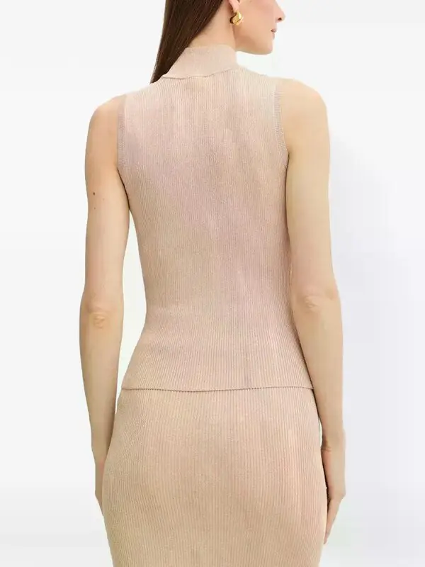 Armani Exchange Ribbed Knit Turtleneck Tank - Neutrals