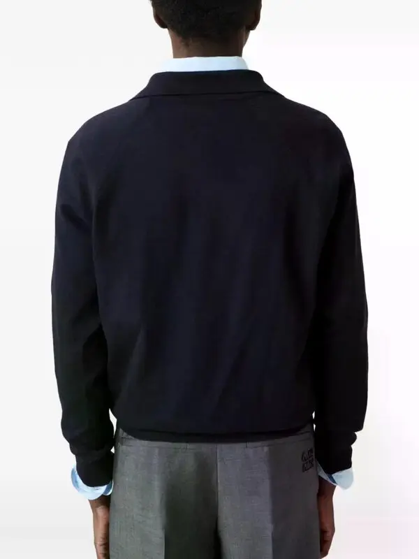 Miu Miu Wool Polo Sweater With Intarsia Logo - Blue