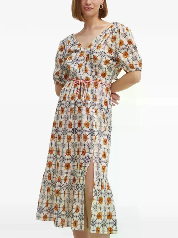 LA PETITE FRANÇAISE Printed Tie Midi Dress - Neutrals