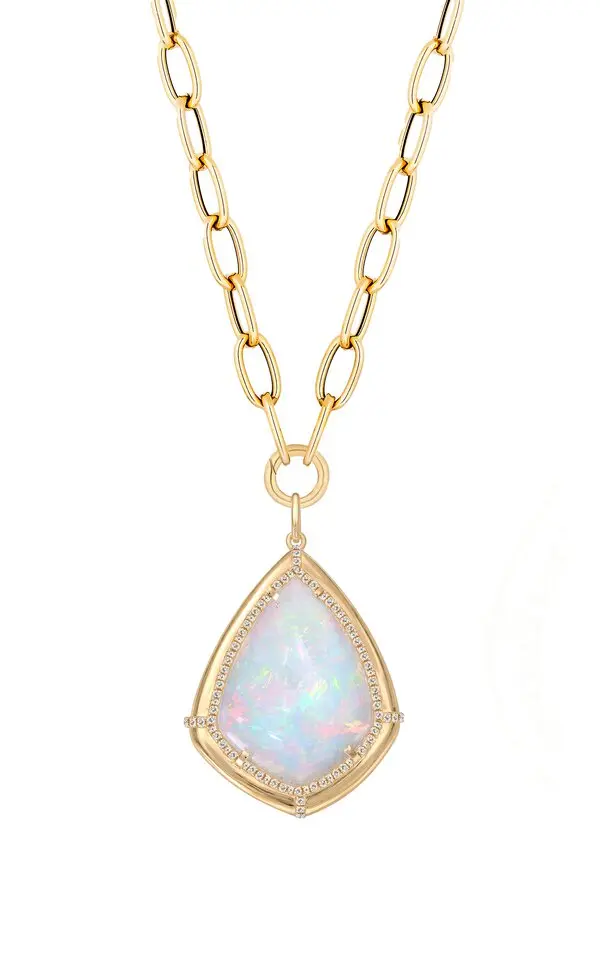 Goshwara 18k Yellow Gold Opal Cabochon Medallion Pendant - White