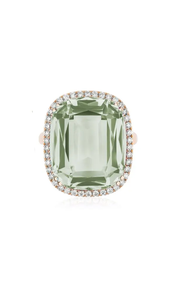 Goshwara 18k Yellow Gold Prasiolite Cushion Cocktail Ring With Diamonds - Green