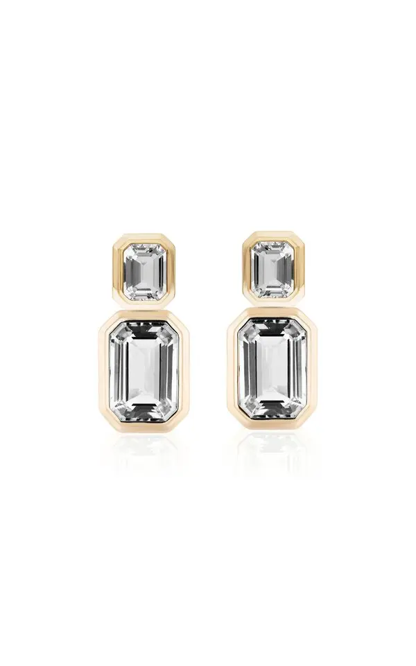 Goshwara 18k Yellow Gold 2 Tier Emerald-cut Earrings - Clear