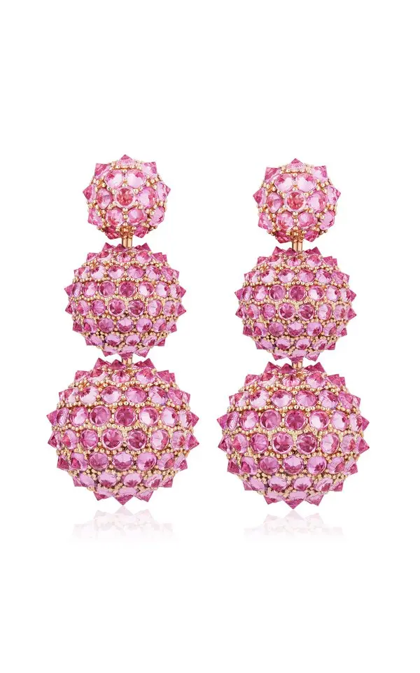 Goshwara 18k Rose Gold 3 Tier Disco Balls Sapphire Earrings - Pink