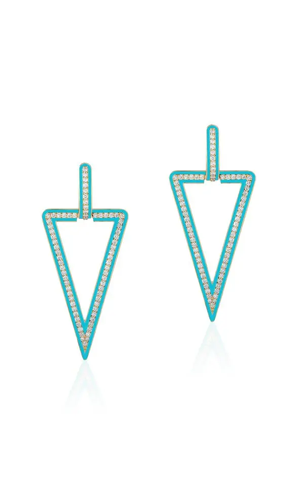 Goshwara 18k Yellow Gold Triangular Diamond Earrings With Enamel - Blue