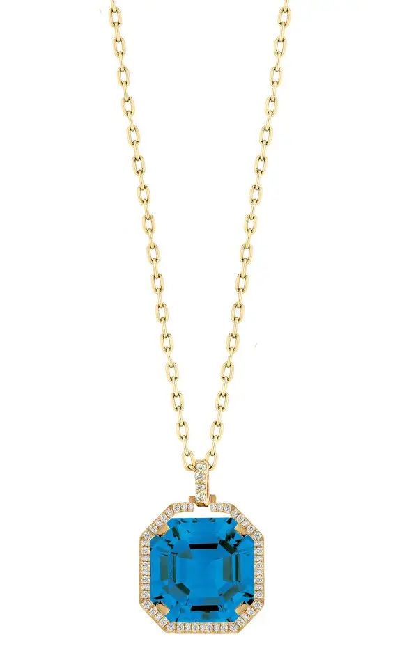 Goshwara 18k Yellow Gold Asscher Pendant With Diamond Halo - Blue
