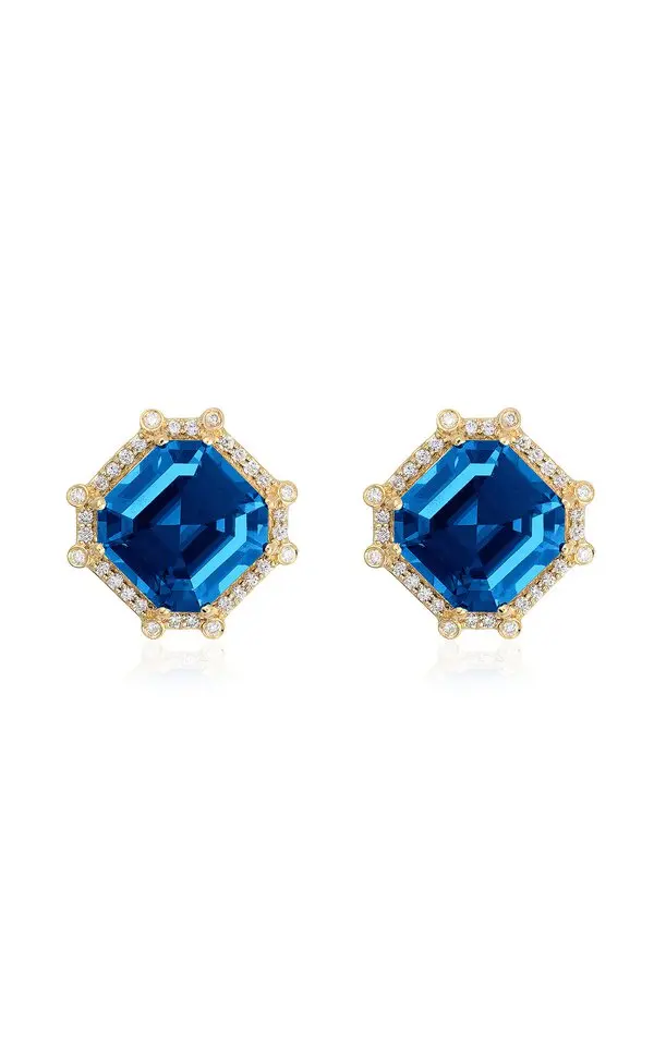 Goshwara 18k Yellow Gold Crown Bezel Studs - Blue