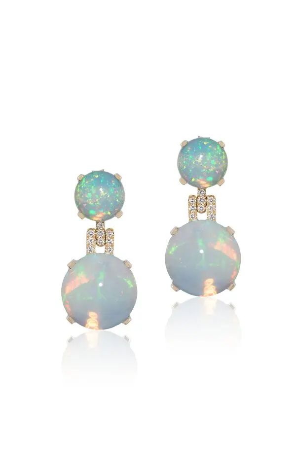 Goshwara 18k Yellow Gold Opal Double Sphere Drop Earrings - White
