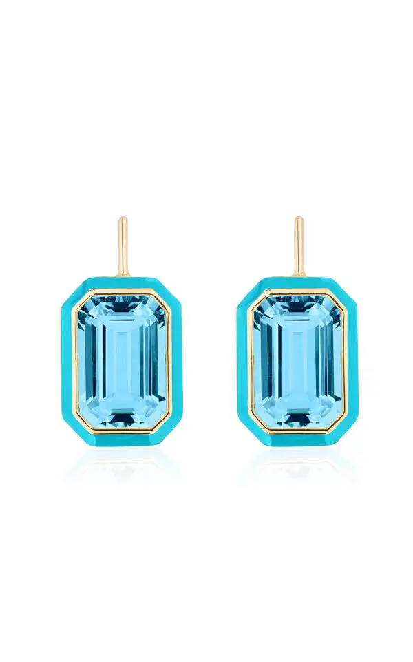 Goshwara 18k Yellow Gold Emerald-cut Enamel Drop Earrings - Blue