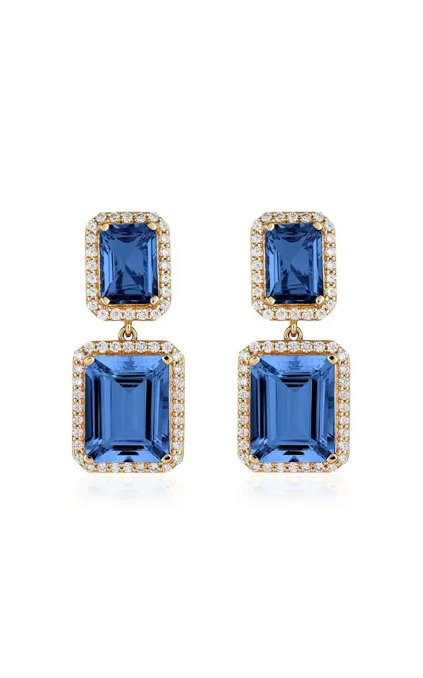 Goshwara 18k Yellow Gold 4 Stone London Topaz Emerald Cut Earrings - Blue