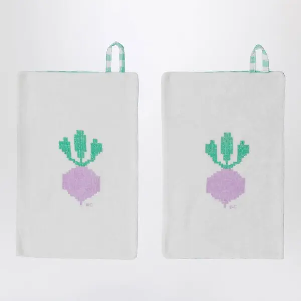 BOBO CHOSES Set Of Two Check-pattern Washcloths With Radishes - Green