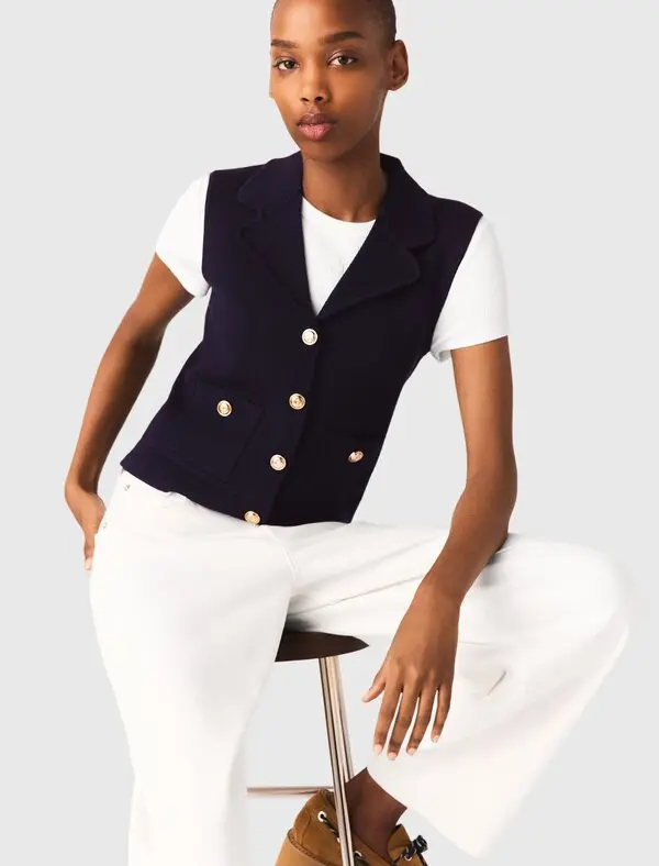 Maje Textured Knit Polo Cardigan