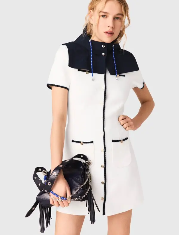 Maje Short Knit Dress With Contrasting Trim