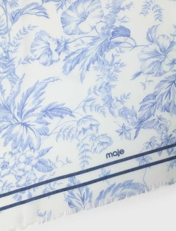 Maje Floral Print Wool Blend Shawl