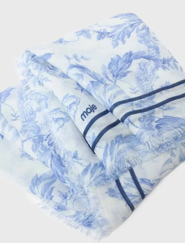 Maje Floral Print Wool Blend Shawl