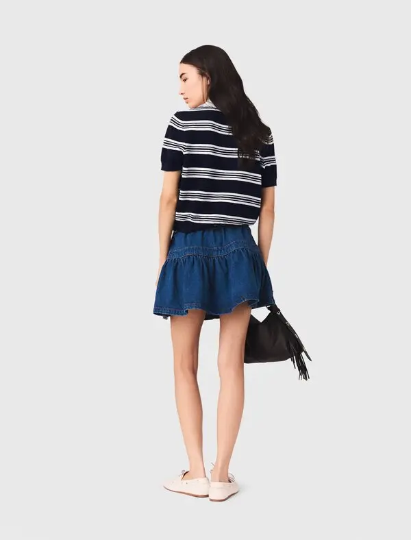 Maje Gathered Ruffle Denim Skater Skirt