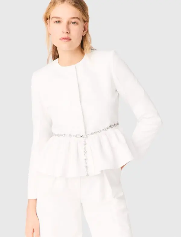 Maje Cropped Jacket With Jeweled Belt
