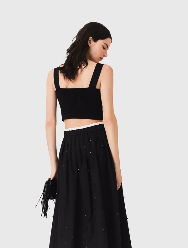 Maje Knitted Crop Top With Straps - Black
