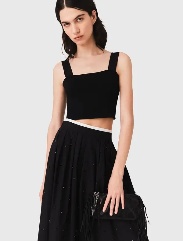 Maje Knitted Crop Top With Straps - Black