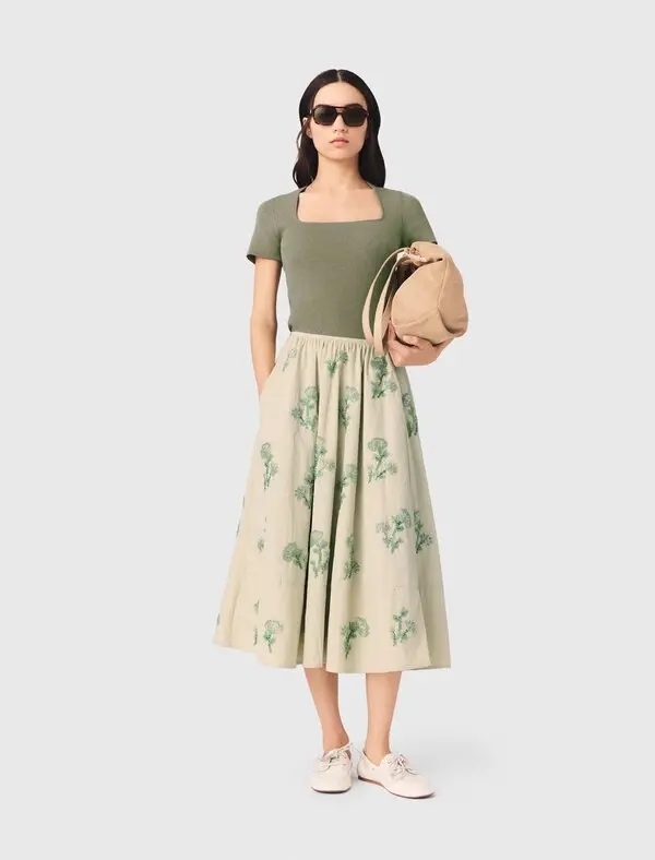 Maje Beaded Floral Embroidered Technical Skirt